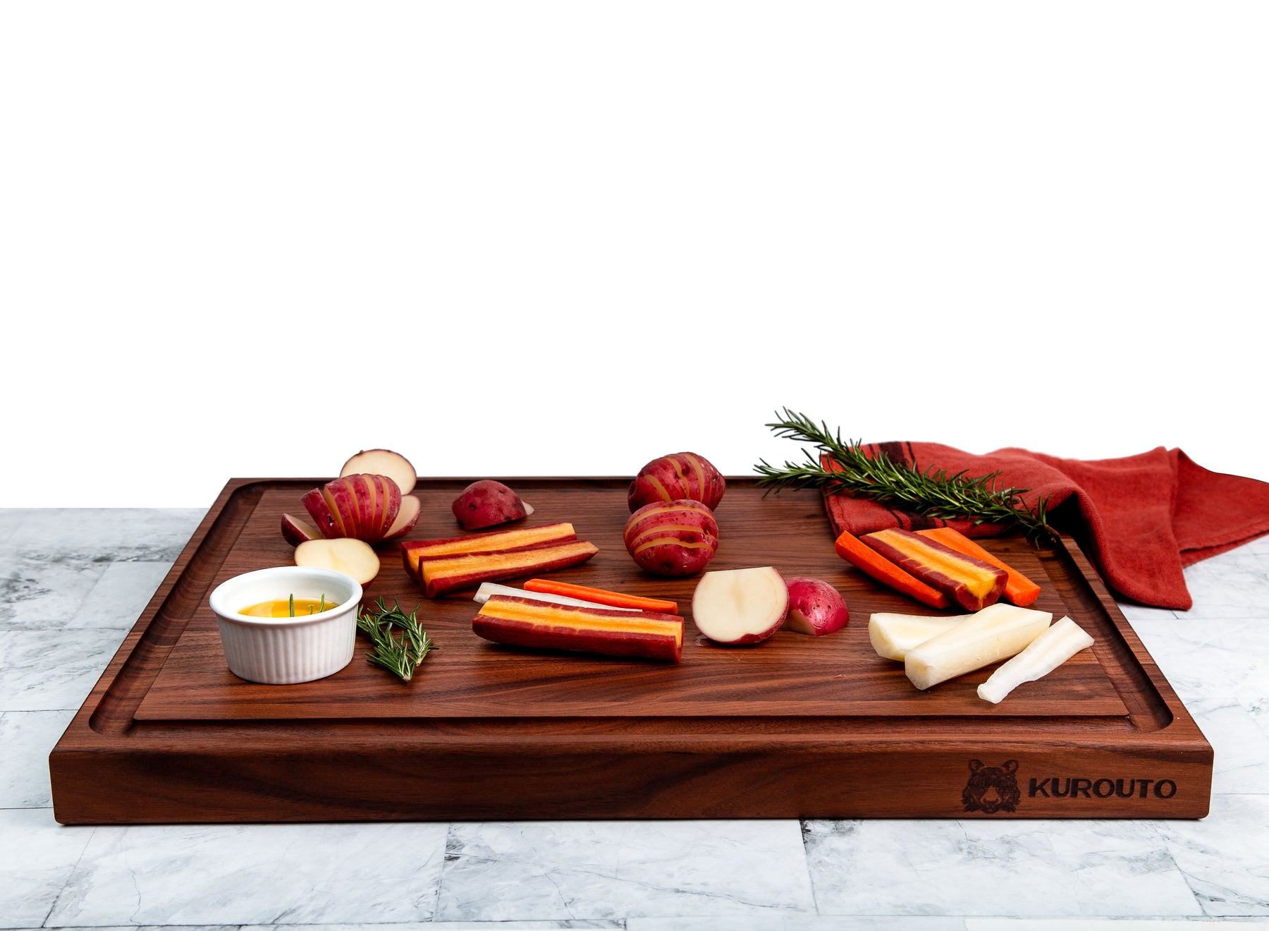 Walnut Edge Grain Butcher Block with Juice Groove and Integrated Handl ...